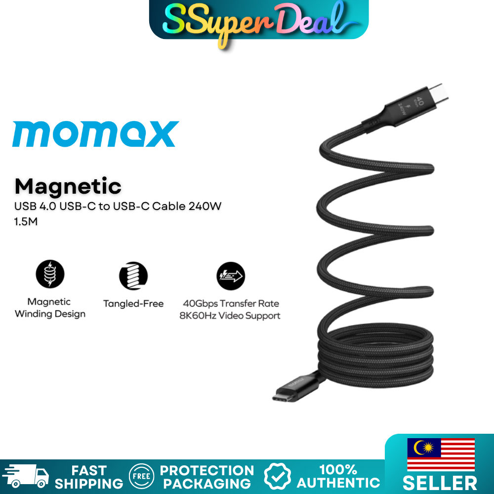 Momax Mag Link 240W USB-C to USB-C USB4 40Gbps Magnetic Cable 1.5M ...