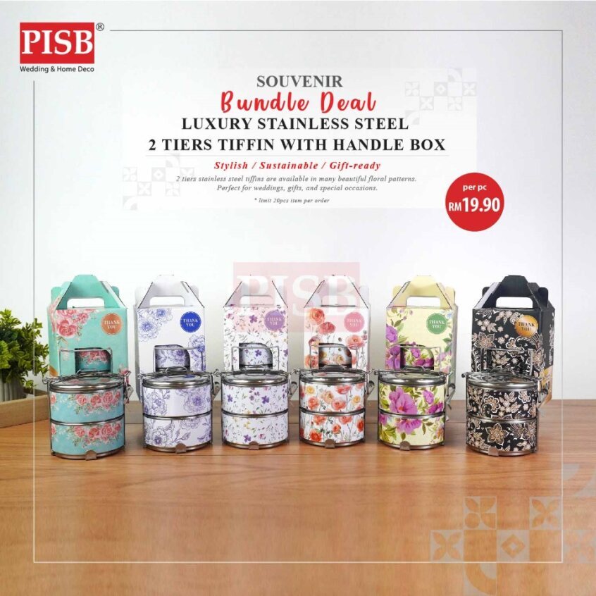 2151 Luxury Stainless Steel 2-Tiers Tiffin Lunch Box Container Doorgift ...