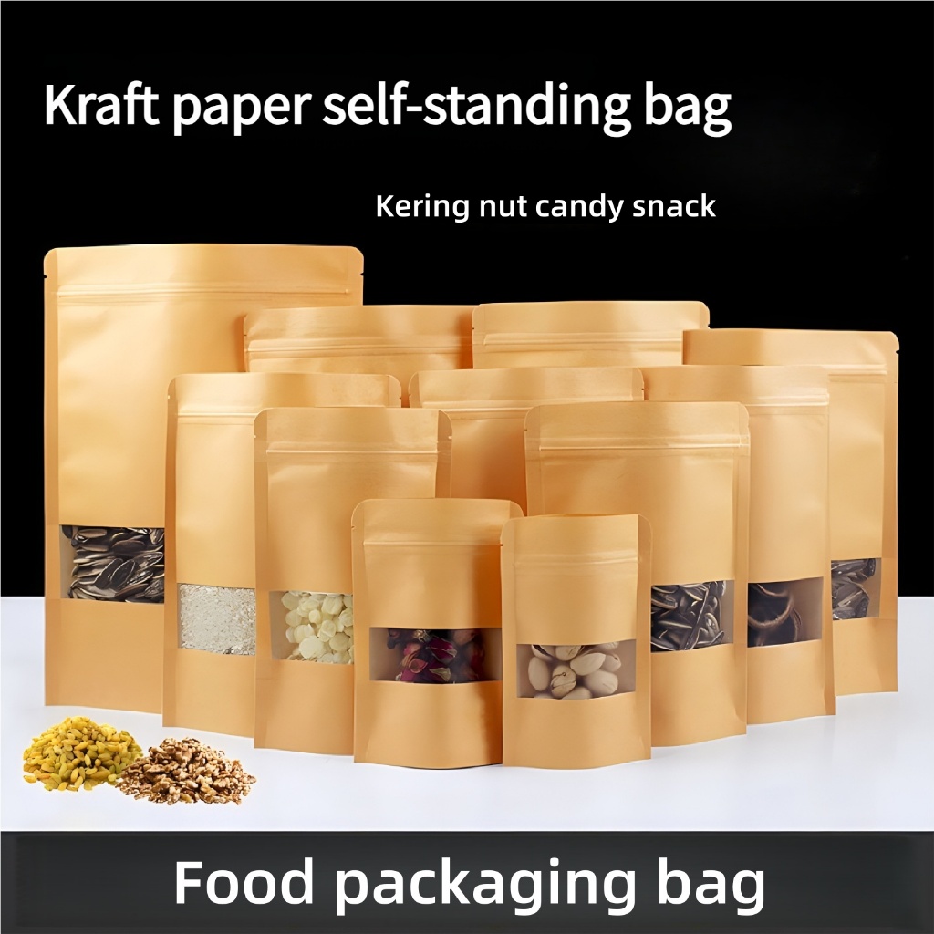 50pc Kraft Zip Window Goodies Bag Paper Packing Beg Makanan box ...