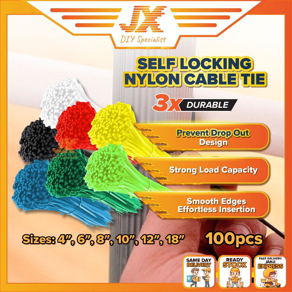 Cable Ties Nylon Wire 100pcs 4"6"8"10" Pengikat Wayar Kabel Tie Locking ...