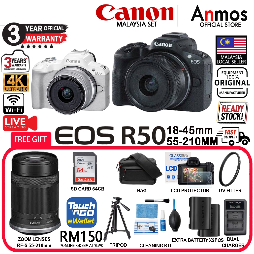 Canon EOS R50 With 18-45mm 55-210mm Mirrorless Digital Camera VLOG ...