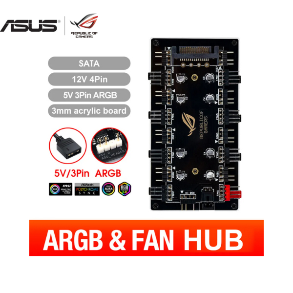Asus Rog 5V 3PIN 1 To 8 Multi Way Splitter SATA Power Supply ARGB/RGB PWM Fan Hub | Shopee Malaysia