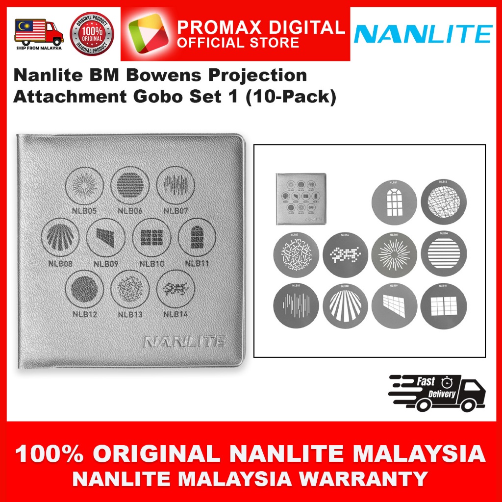 Nanlite AS-GB-B-SET1 BM Bowens Projection Attachment Gobo Set 1 (10 ...