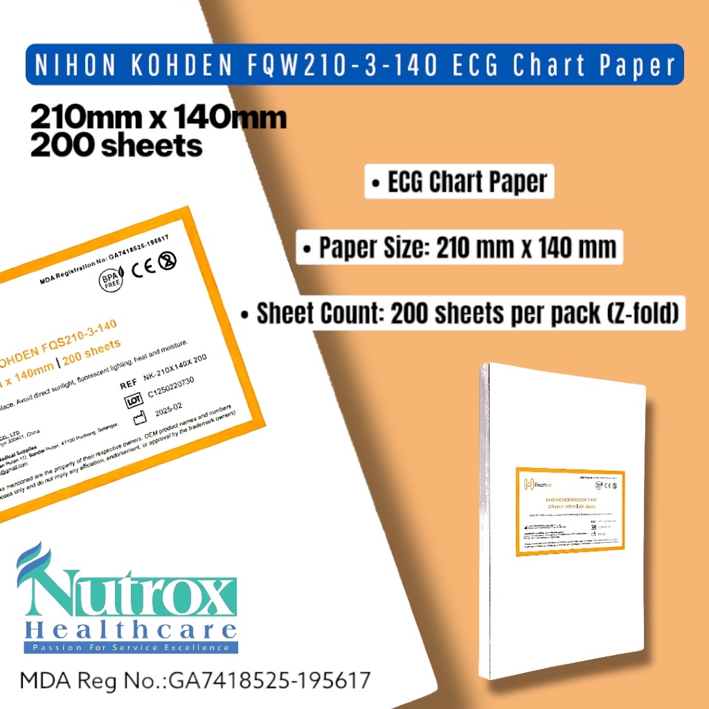 ECG Paper NIHON KOHDEN FQW210-3-140 - 210 mm x 140 mm (Pack of 200 ...
