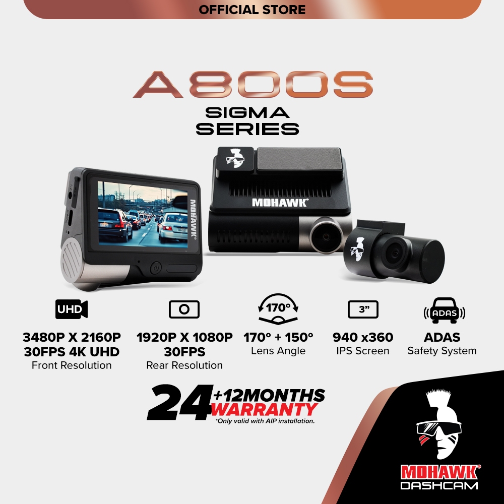 Mohawk Dashcam A800s DVR Dual Channel Car Recorder 4k Ultra HD 2160p ...