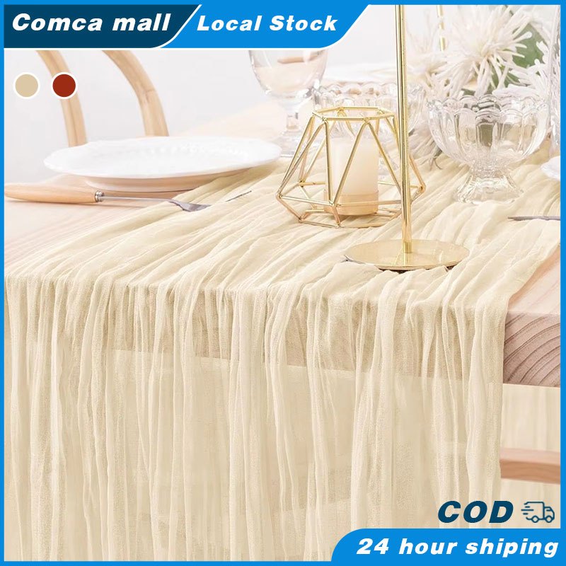 90*300cm Table Runner Cheese Cloth / Wrinkles Semi-Sheer Gauze Table ...