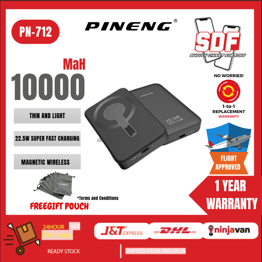 Pineng PN-712PD Light Slim Magnetic Wireless Power Bank Fast Charging ...