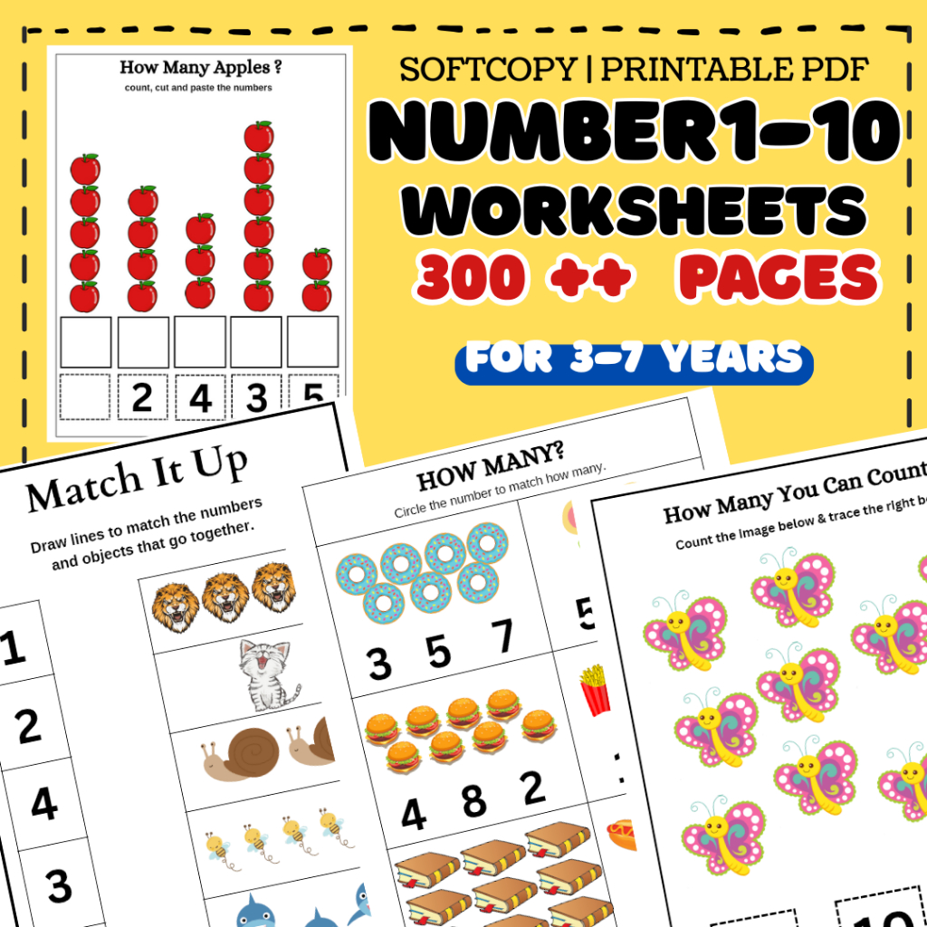 Printable PDF Number Worksheets Beginner 1-10 Math Preschool ...