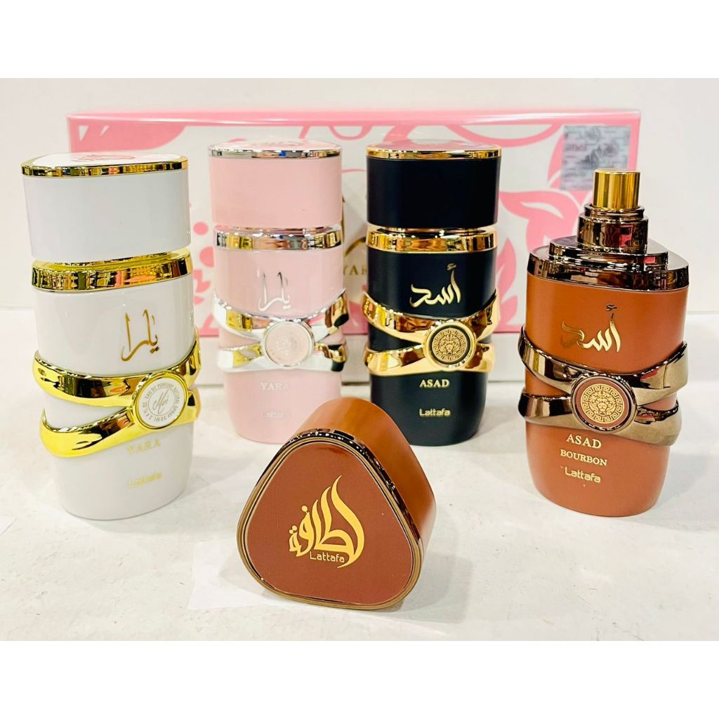Lattafa 4-in-1 Perfume Gift Pack featuring Yara Moi, Yara Pink, Asad ...