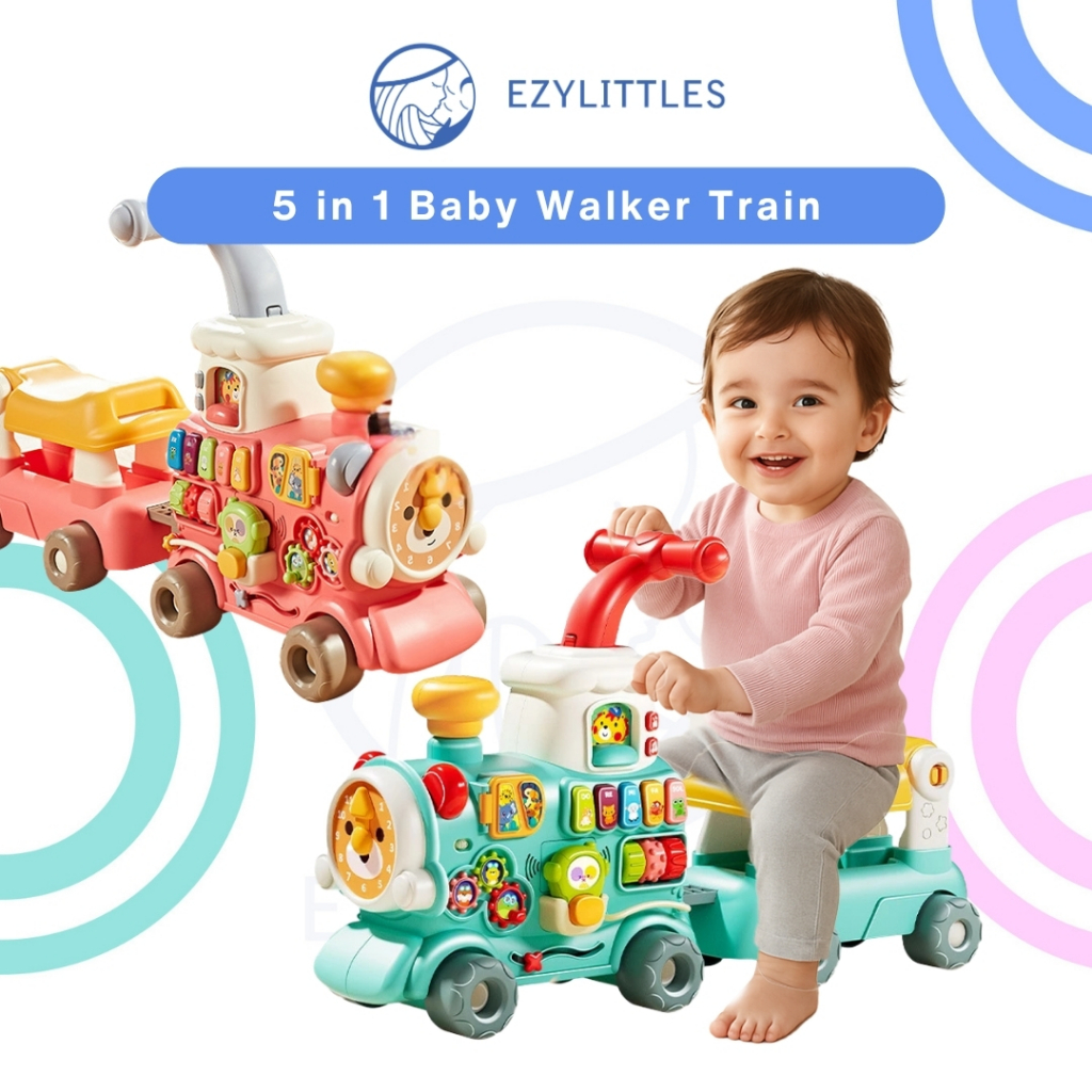 EZYLITTLES 5in1 Baby Walker Train Ride On Push Pull Activity Walker ...