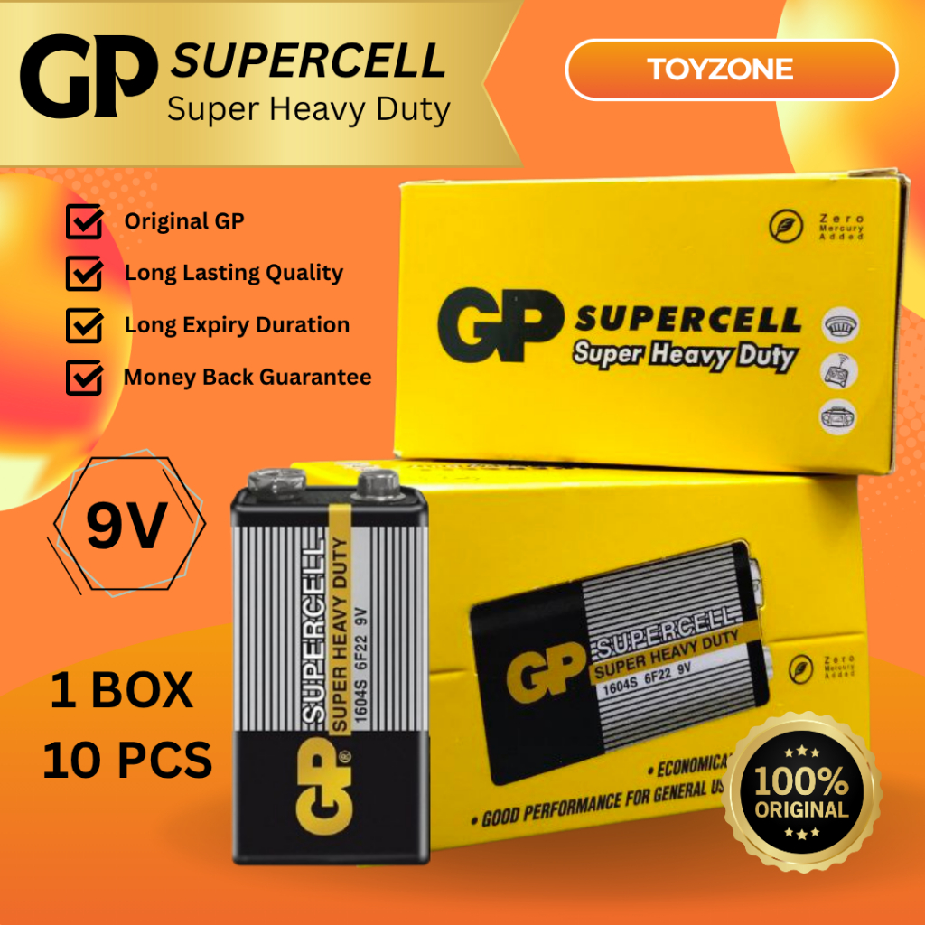 GP Supercell Heavy Duty Long Lasting Durable Original 9V Square Battery ...