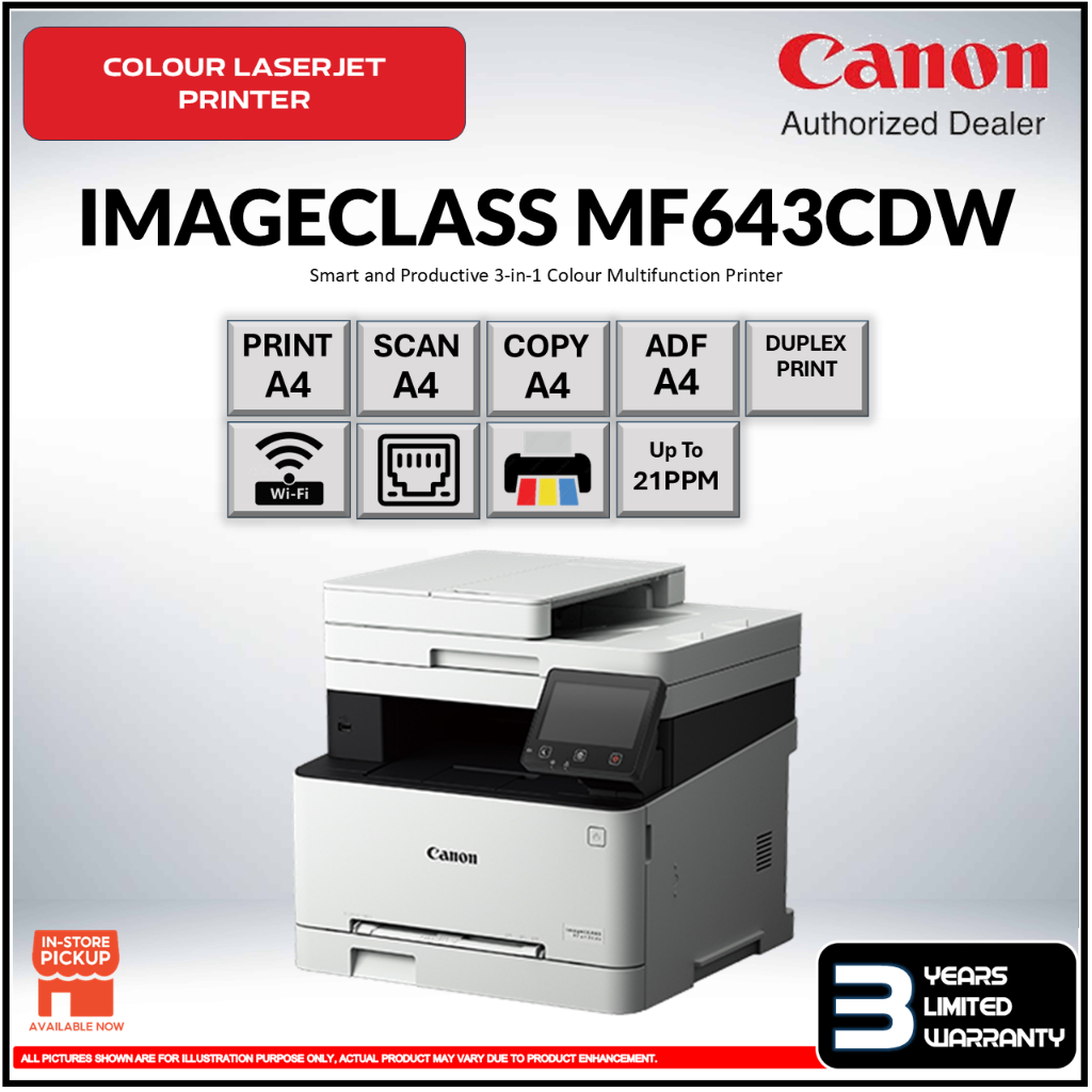 Canon imageCLASS MF643Cdw 3 in 1 Colour Laser Multifunction A4 Printer ...