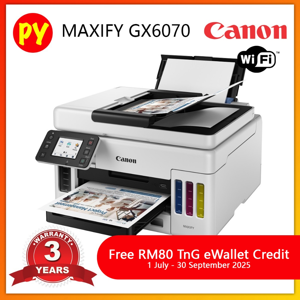 Canon MAXIFY GX6070 (Print, Scan, Copy, Wifi) Refillable Ink Tank ...