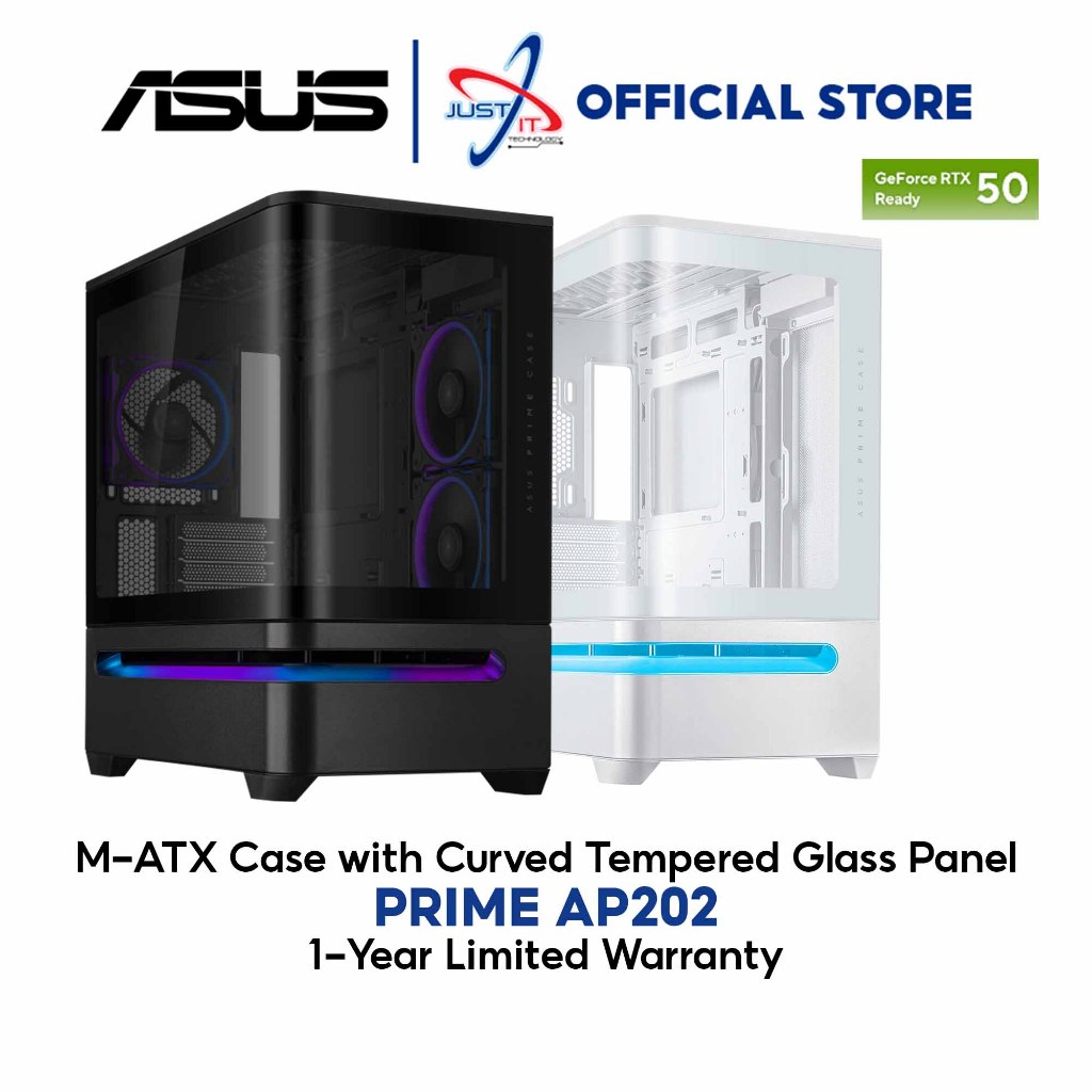 ASUS PRIME AP202 CURVE Tempered Glass M-ATX GAMING DESKTOP PC CASE ...