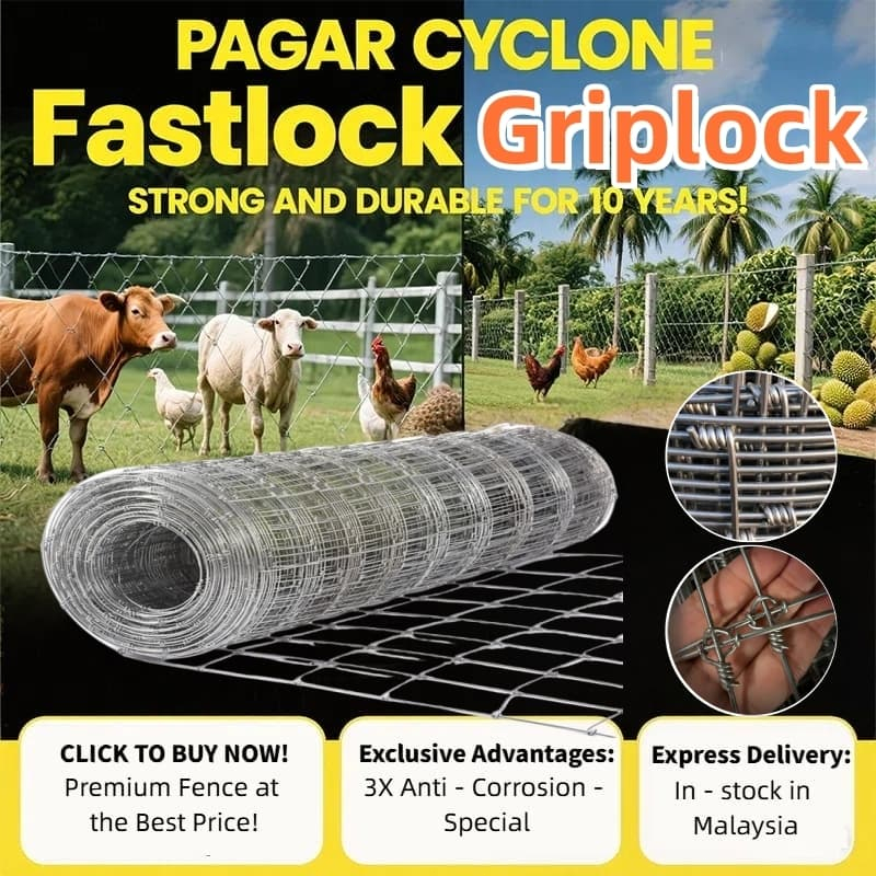 3.3 4 5 6 Kaki 50 Meter Pagar Cyclone Fastlock/Griplock Pagar Lembu ...