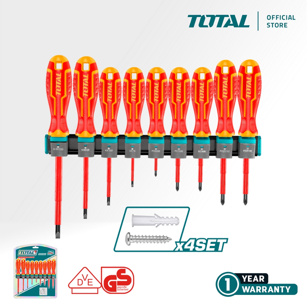 TOTAL Tools 9 Pcs Insulated Screwdrivers Set (Slotted / Phillips ...