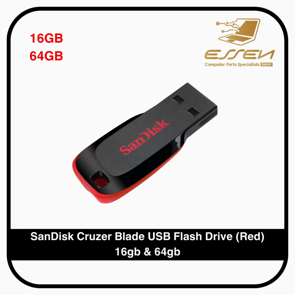 SanDisk Cruzer Blade USB 2.0 Flash Drive (Red) 16gb & 64gb | Shopee ...