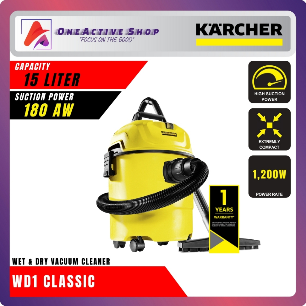 KARCHER WD1 CLASSIC WET & DRY VACUUM CLEANER SUCTION POWER 180 AW - 1 ...