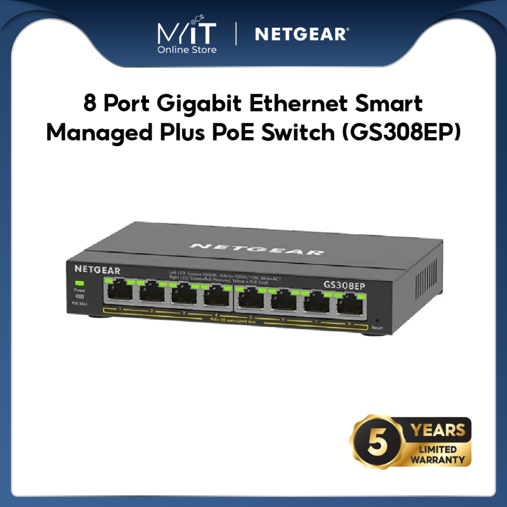 NETGEAR 8 Port Gigabit Ethernet Smart Managed Plus PoE Switch (GS308EP ...