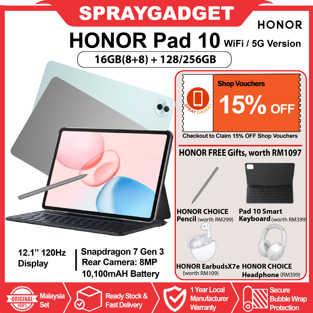 [PROMO] HONOR Pad 10 5G / WiFi -16GB(8+8)RAM + 256GB ROM l 12.1" 2.5K ...