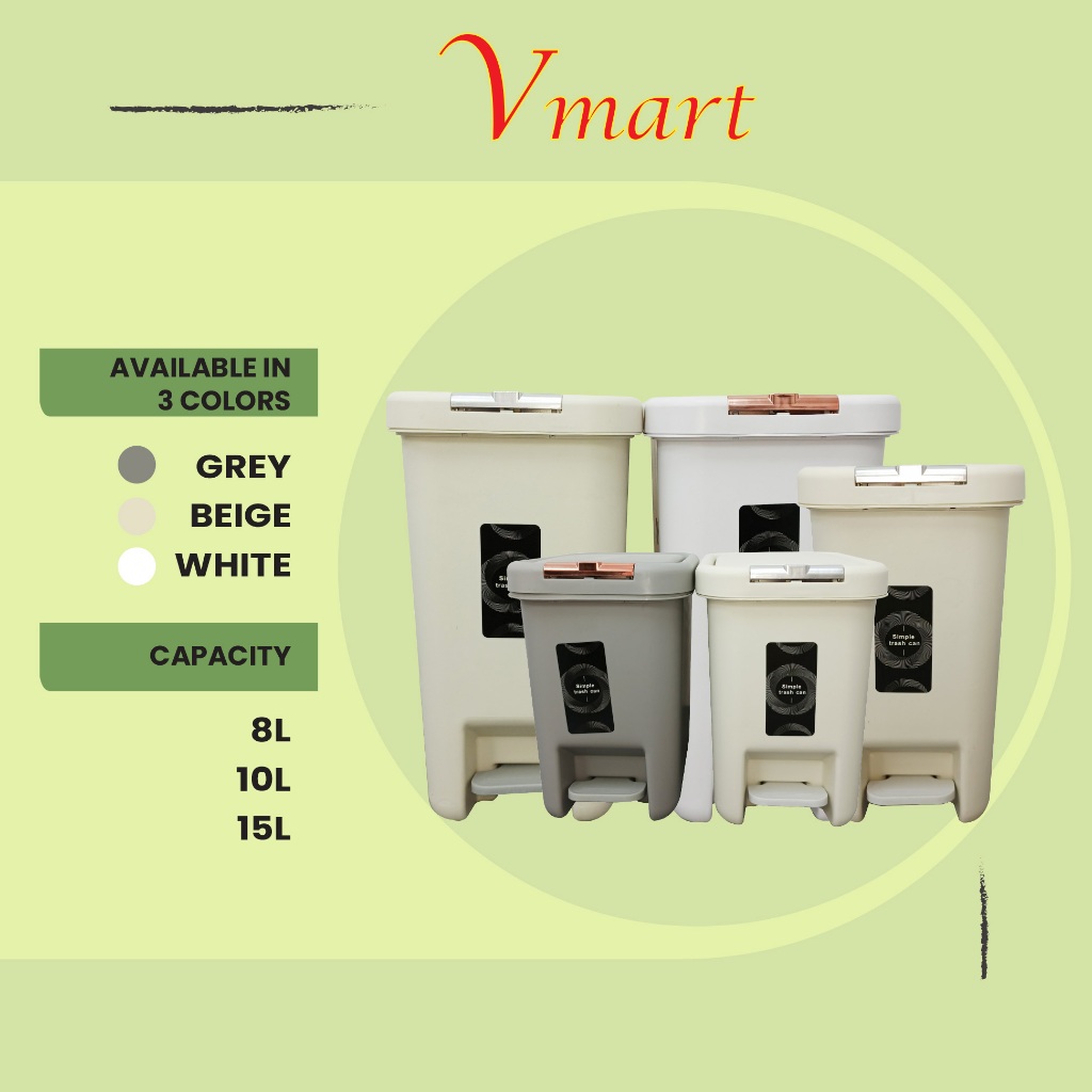 [8L / 10L / 15L] Rectangular Pedal Trash Bin / Small Step Bin with Soft ...