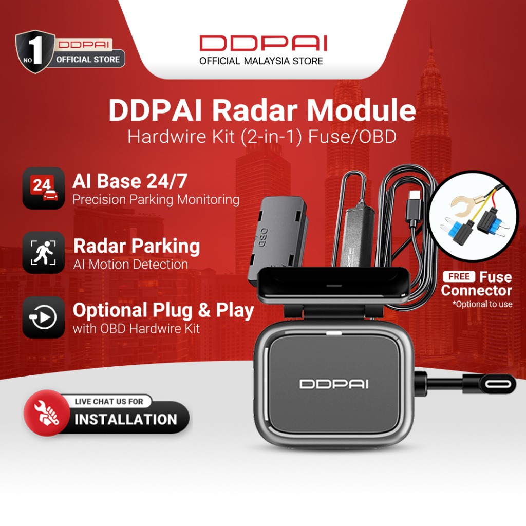 DDPAI N5 Dual Radar Module OBD Hardwire Kit 24H Parking Monitoring AI ...