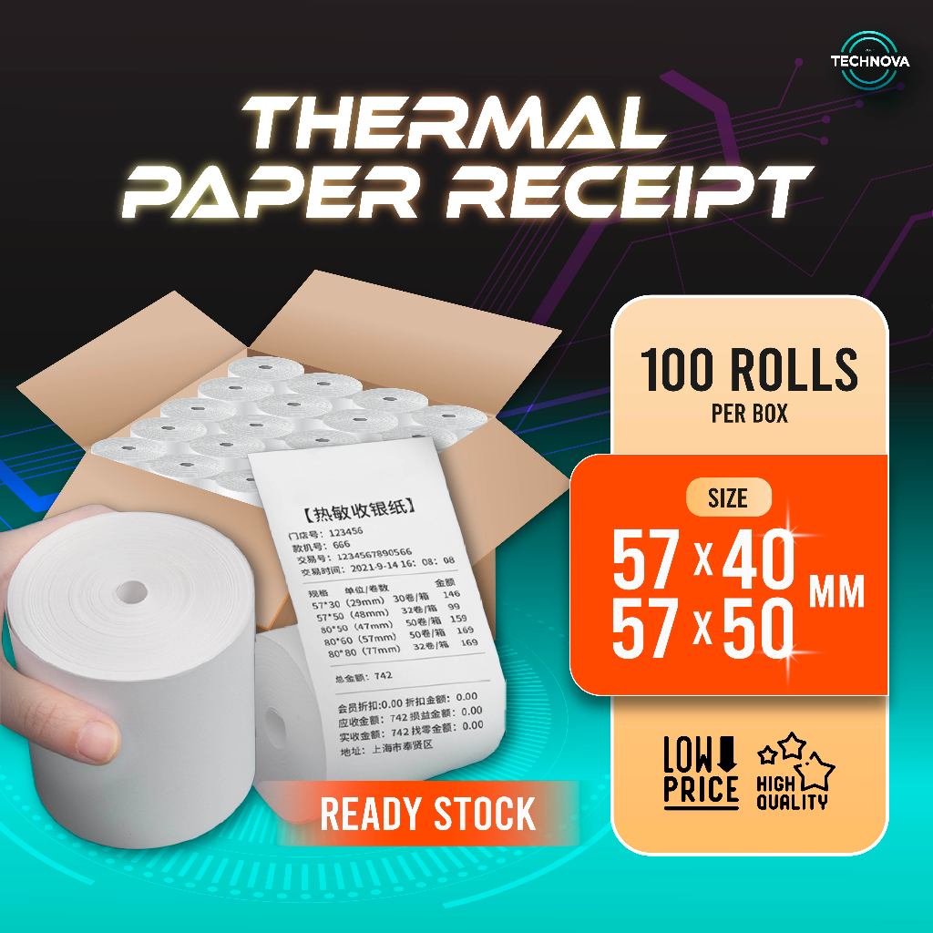 [1 Box] 57mm Thermal Receipt Paper Roll Kertas Resit Cash Register ...