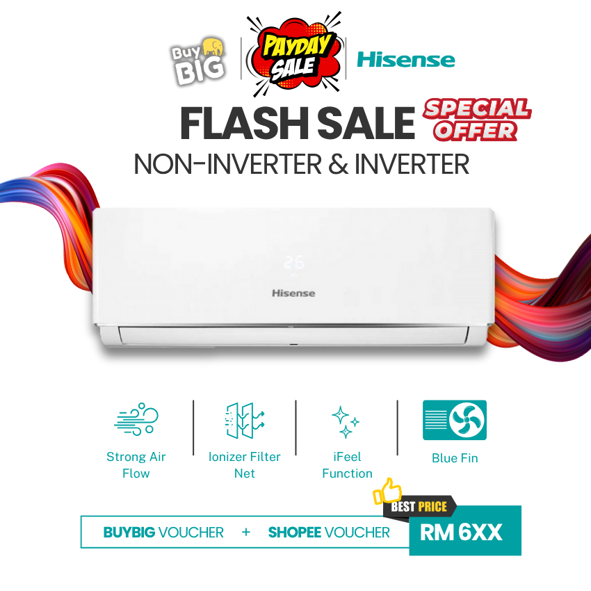 🛠️Hisense Aircond 1HP/1.5HP/2HP/2.5HP Inverter R32 Air Conditioner ...