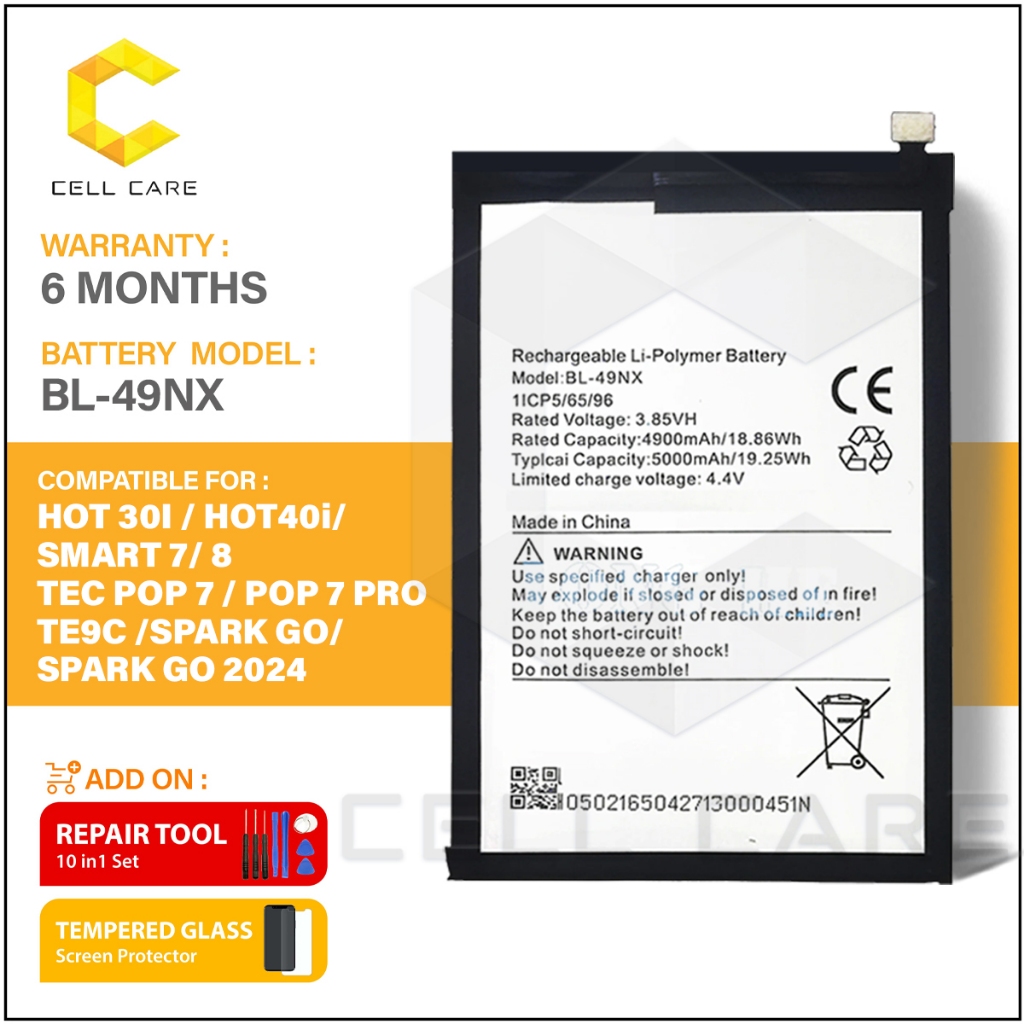 Battery BL-49NX FOR INFINIX HOT 30I / 40I /SMART 7 8 /TECNO POP 7 /POP ...