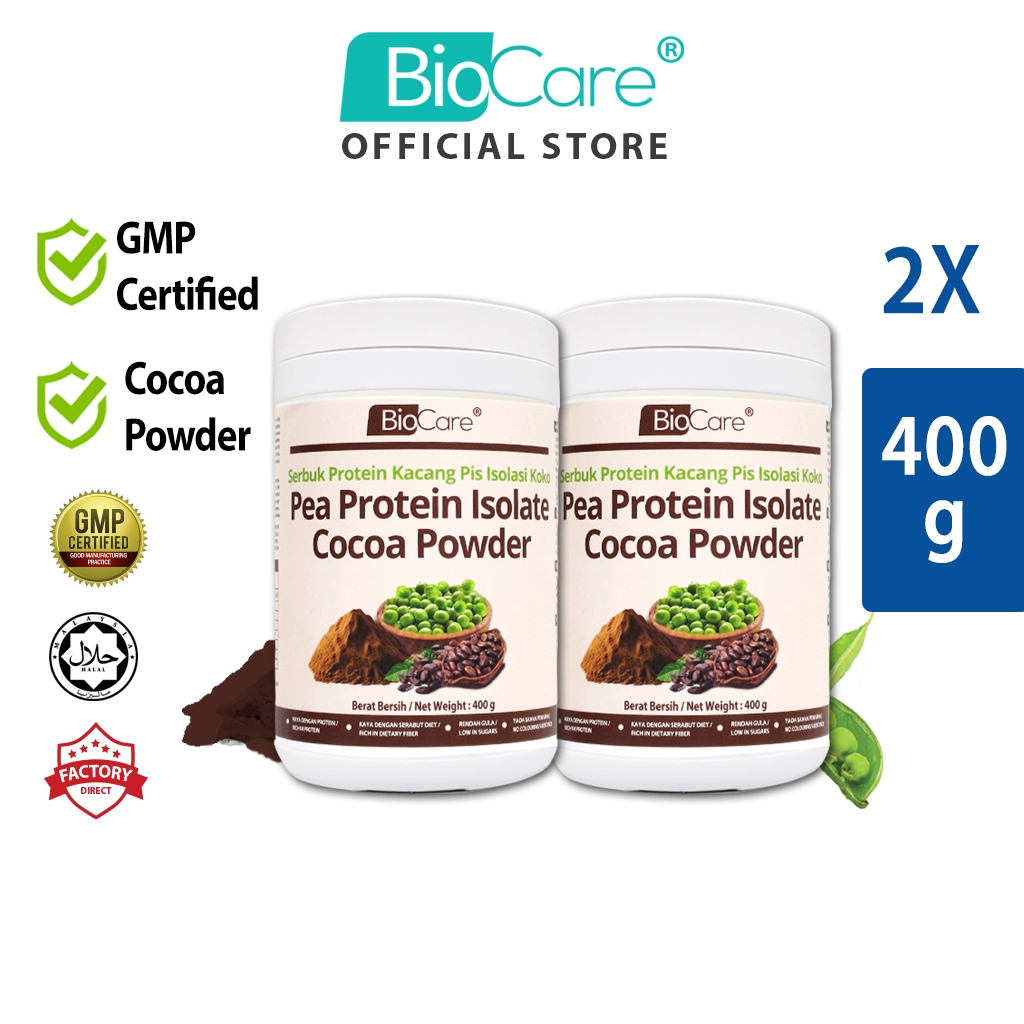 Biocare Pea Protein Isolate Cocoa Powder (2 x 400g) / Biocare Serbuk ...