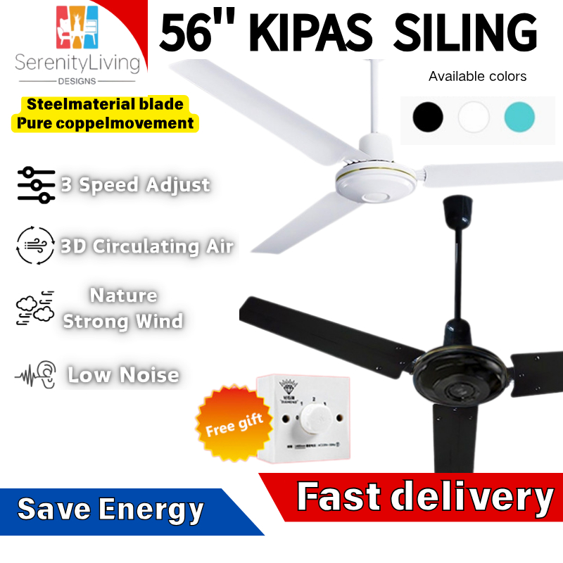 【5-Year Warranty】kipas siling murah 56 inch 3speed Metal Blades ...