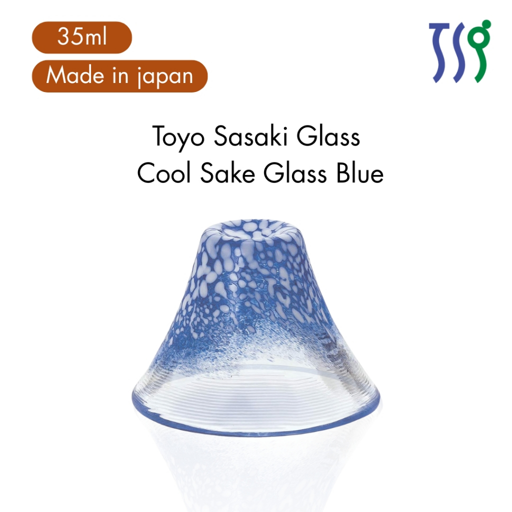 Toyosasaki Glass Cool Sake Glass Blue 35ml Shofukumai Mount Fuji Made ...