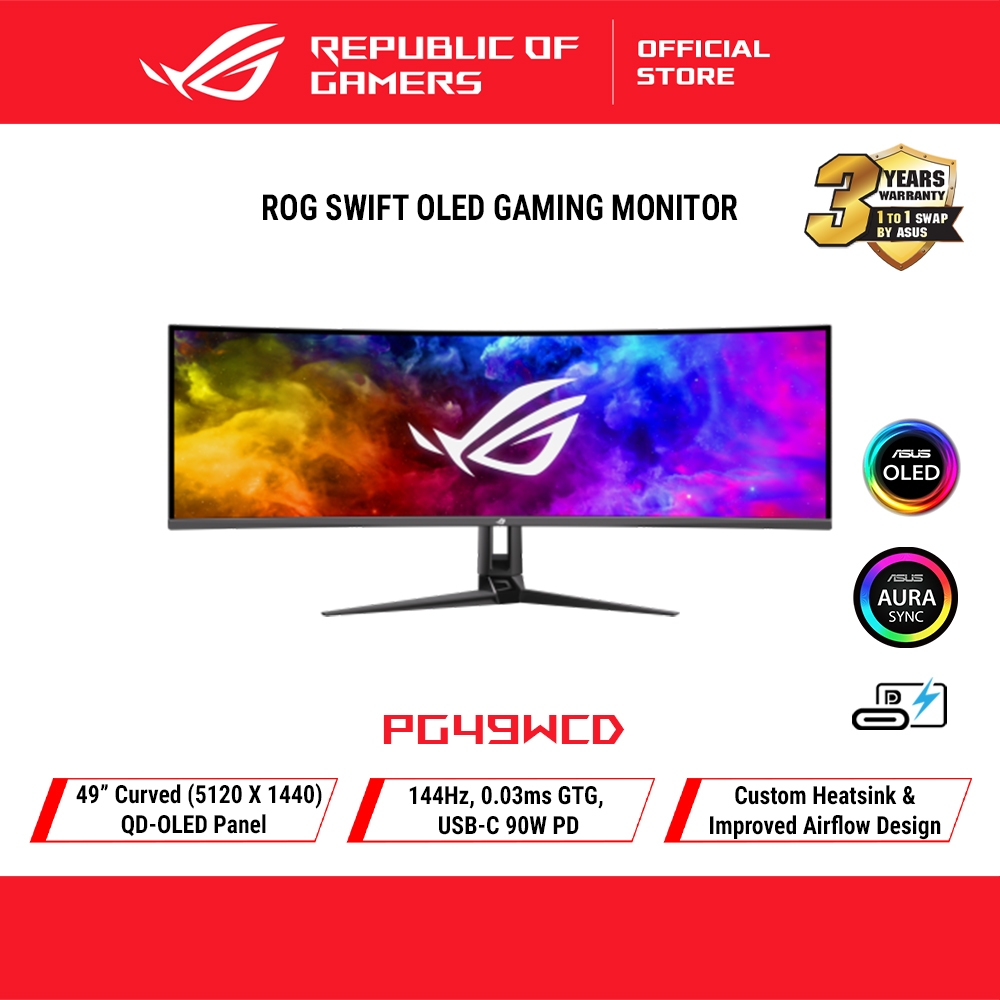ASUS ROG Swift OLED PG49WCD gaming monitor- 49-inch (5120x1440) curved ...