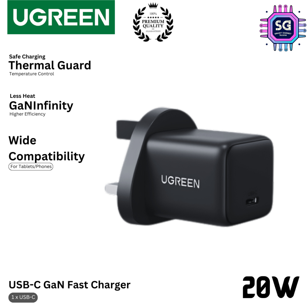 UGREEN 20W USB C GaN Fast Charger PD Type C Wall Charger Plug UK Plug ...