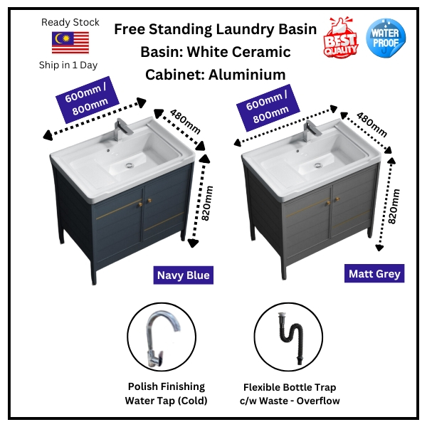 800mm Freestanding Waterproof Aluminium Laundry Basin Cabinet Wash ...