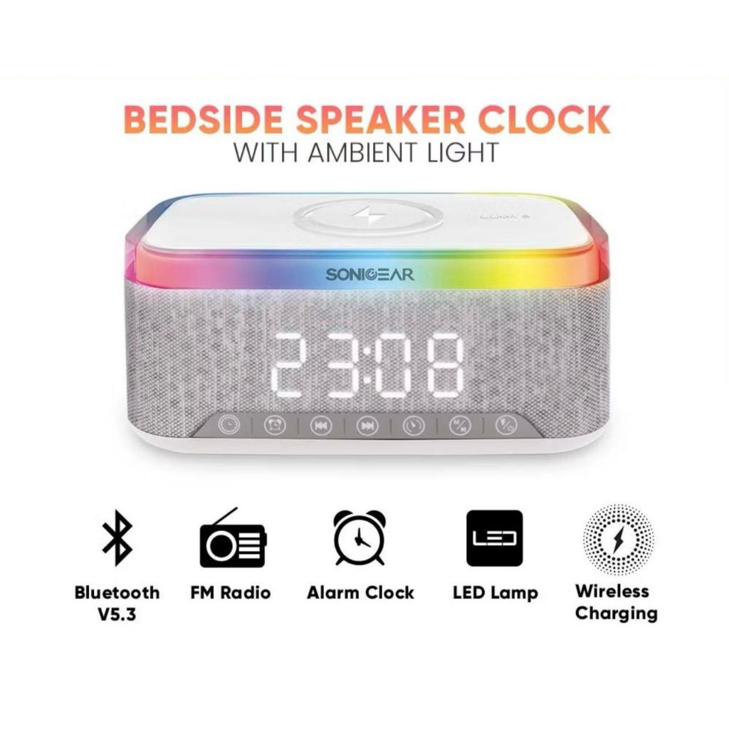 SONICGEAR PANDORA LUMA 5 BLUETOOTH FM RADIO CLOCK WIRELESS CHARGING ...