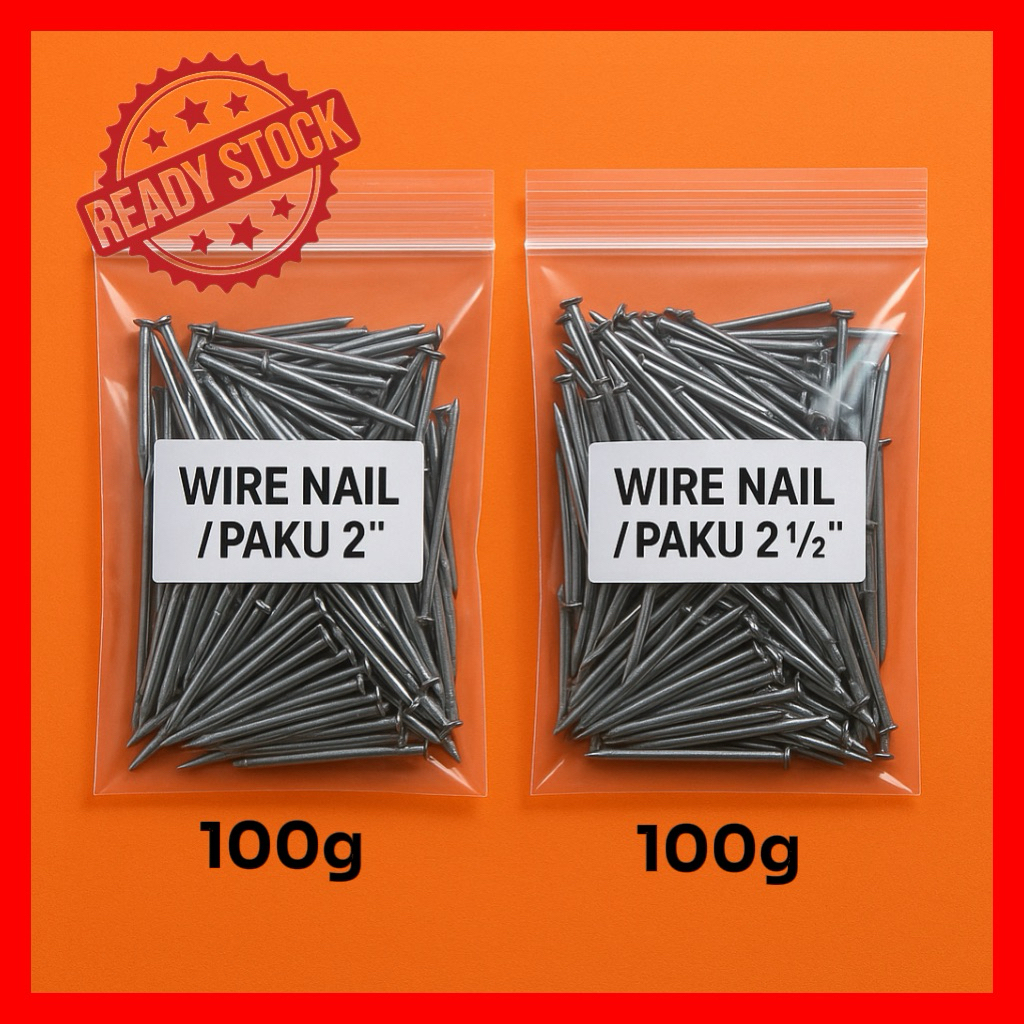 [100g] Wire Nail 2” / 2½” – Common Steel Paku / Paku Kawat Besi Kayu ...