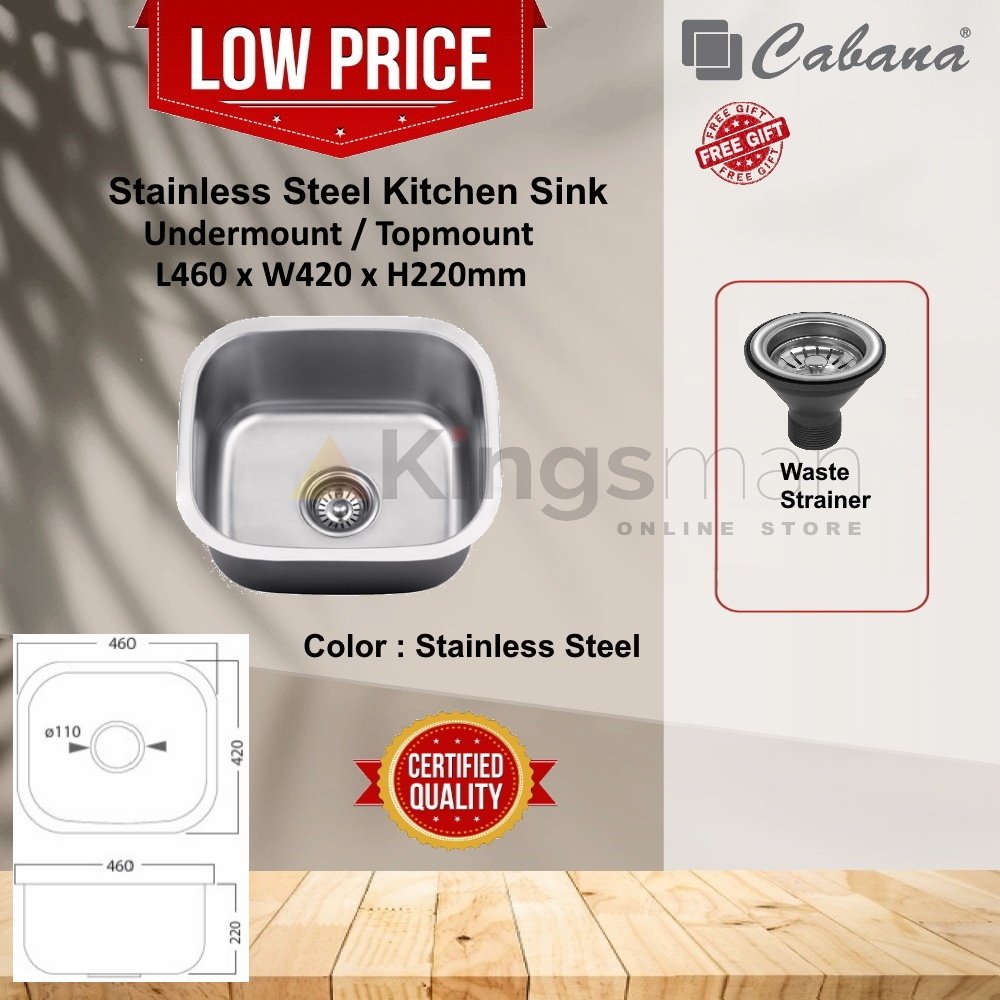 [Kingsman] Cabana Undermount Topmount Sink Single Bowl Sink Stainless ...