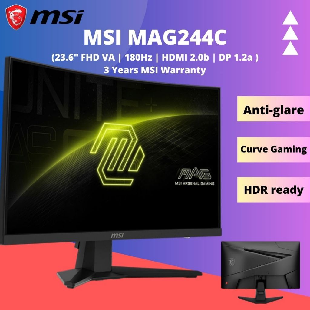 MSI MAG244C Curve Gaming Monitor (24" FHD Anti-glare | VA Panel | 180Hz ...
