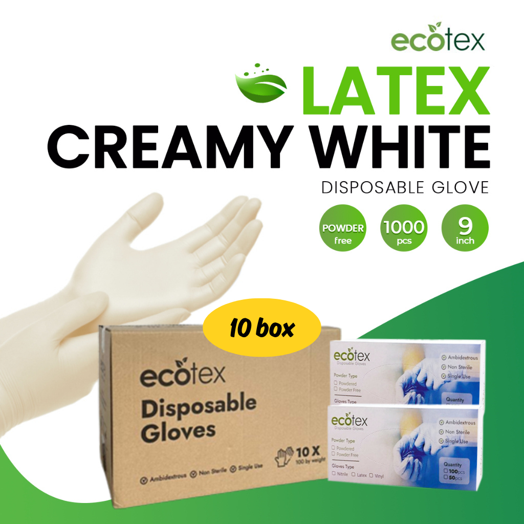 ECOTEX Latex Disposable Glove Latex Powder Free Creamy White 5.5g (Size ...
