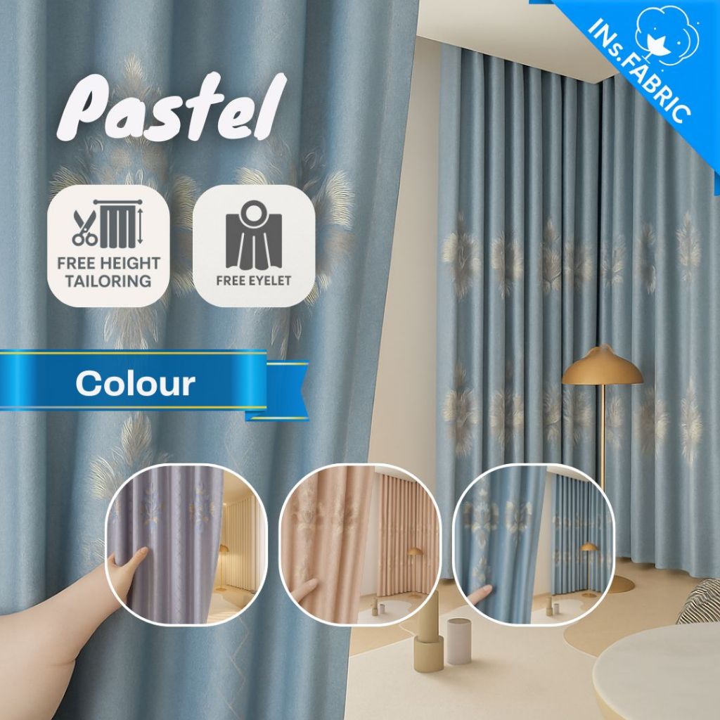 Ins.Fabric Pastel curtain/langsir pattern grommet ring hook custom ...