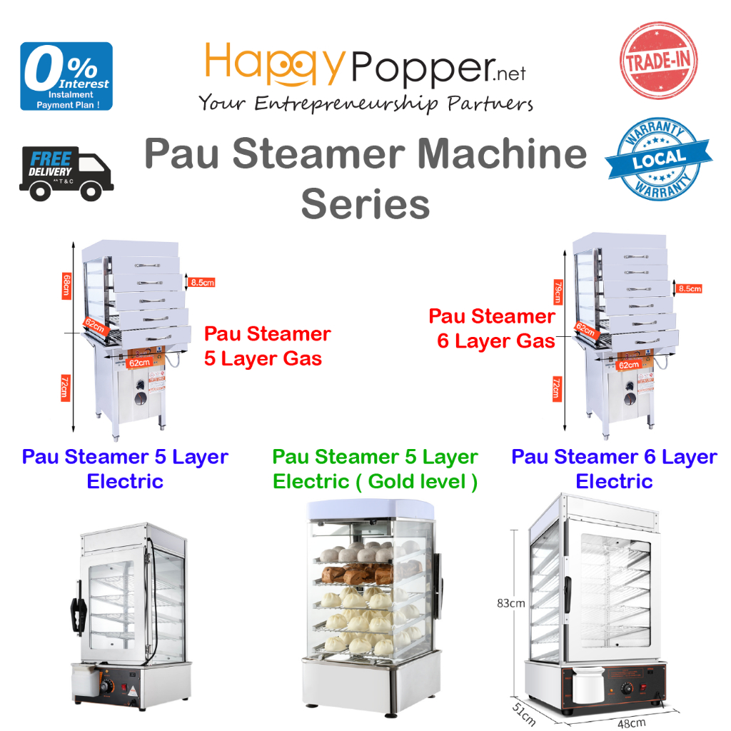 Happypopper Commercial Electric Gas Pau Pao Dim Sum Steamer 5 6 Layer ...