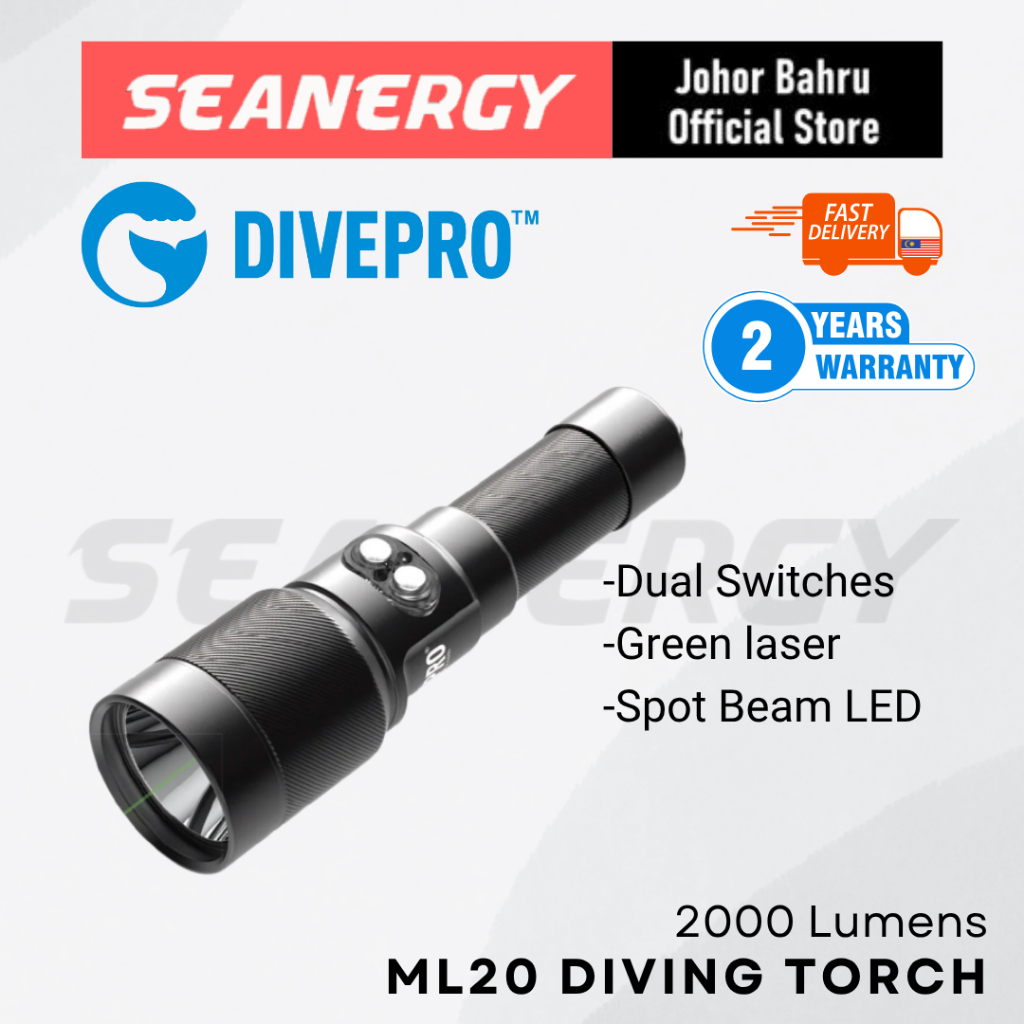 DIVEPRO ML20 2000Lumens 2in1 Spot+Green Laser Waterproof Dive Torch ...