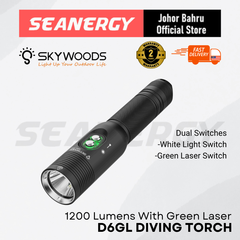 SKYWOODS D6GL 1200 Lumens Dive Torch and Laser Pointer for Scuba Diving Technical Underwater ...