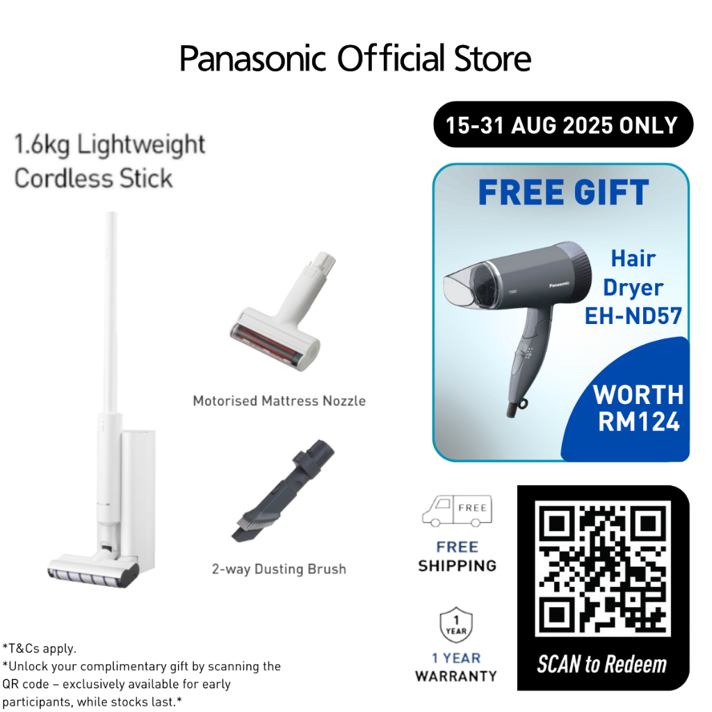 Panasonic All In One Clean Dock Stick Vacuum Cleaner MC-KC1W247 ...
