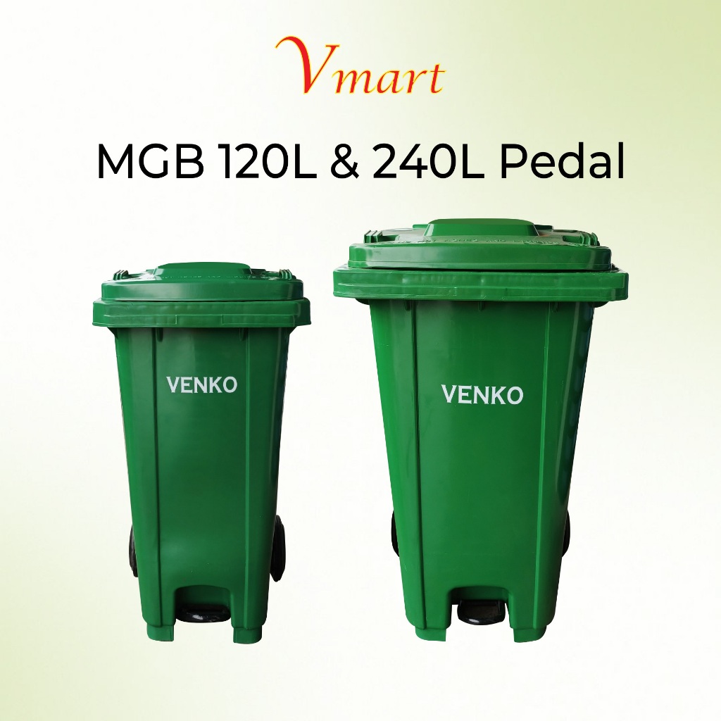 [120L / 240L] Venko Green Mobile Garbage Bin with Pedal / Tong Sampah Beroda Hijau Dengan Pedal ...