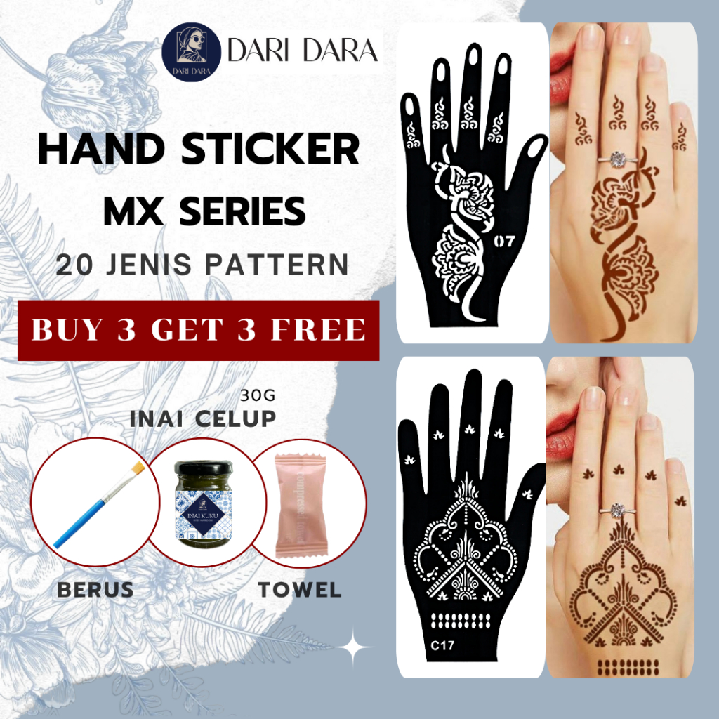【1set 2keping 】【FREE Inai Celup beli 3set 】Stensil Henna 2 Tangan ...