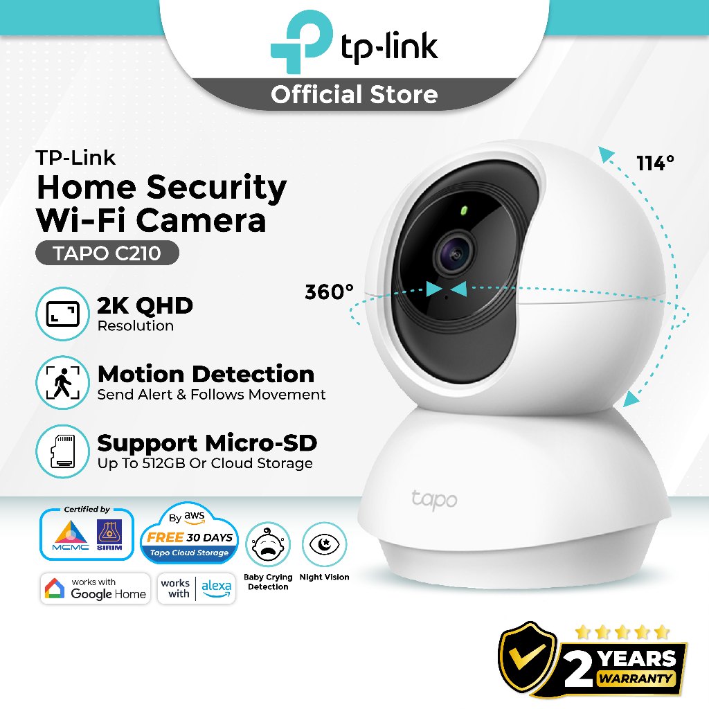 TP-Link Tapo C210 3MP 2K Indoor WiFi CCTV Camera | AI Motion Detect Baby Cry Detect Privacy Mode ...