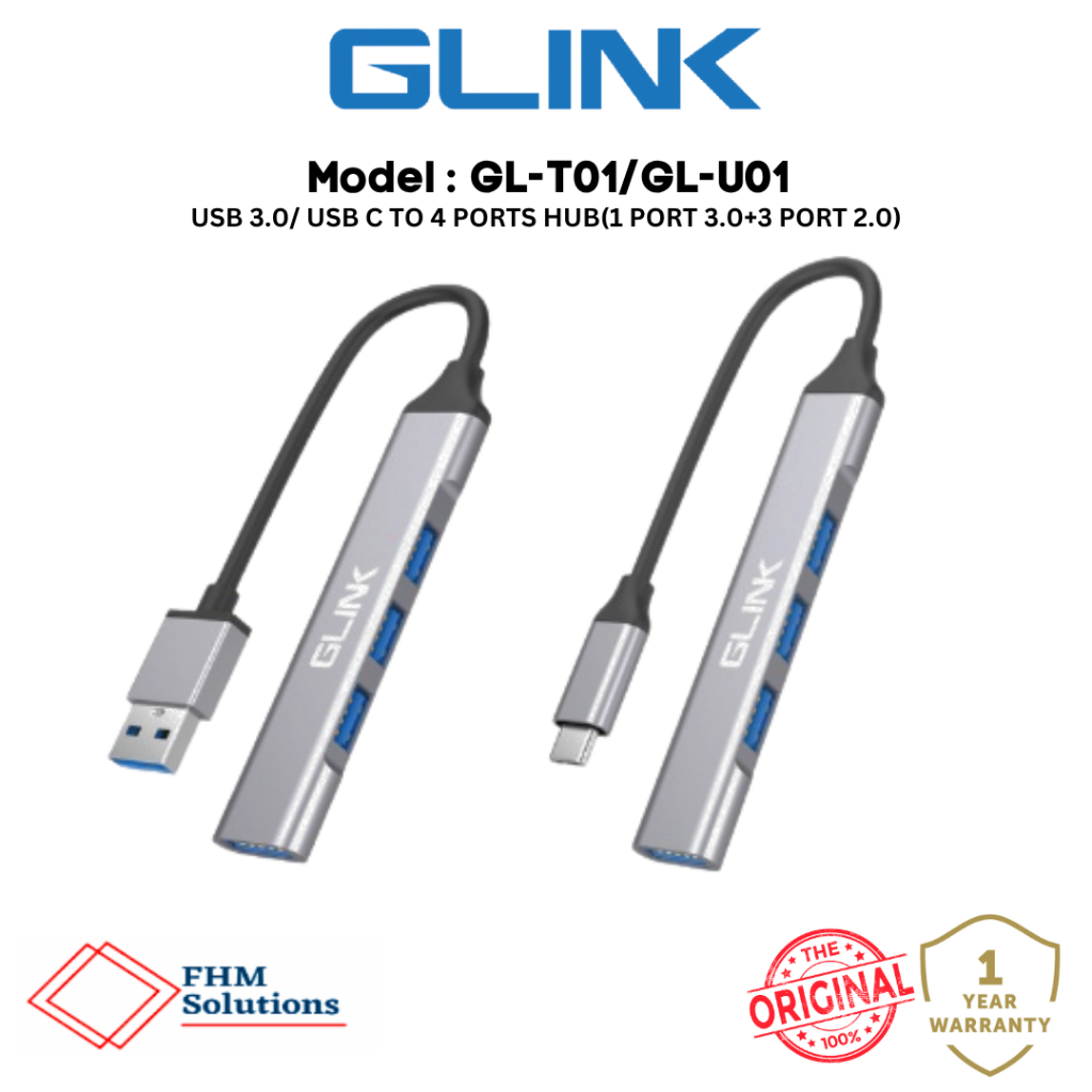 GLINK USB 3.0 / Type-C to 4-Port USB Hub (1 Port USB 3.0 + 3 Ports USB ...