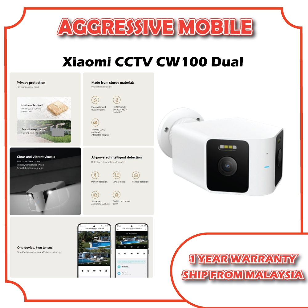 Xiaomi CCTV CW100 Dual [Ultra-wide view | Dual-view AI detection |IP66 ...